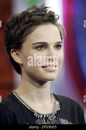 Actress Natalie Portman appears on stage with host Damien Fahey during ...