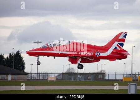 RAF Red Arrow landing at RAF Waddington Stock Photo - Alamy