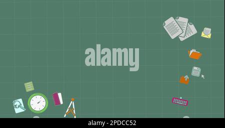 Image of school and learning icons on green background Stock Photo - Alamy