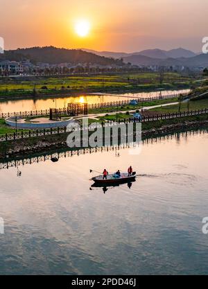 PINGXIANG, CHINA - MARCH 13, 2023 - River cleaners patrol the Xiangdong ...
