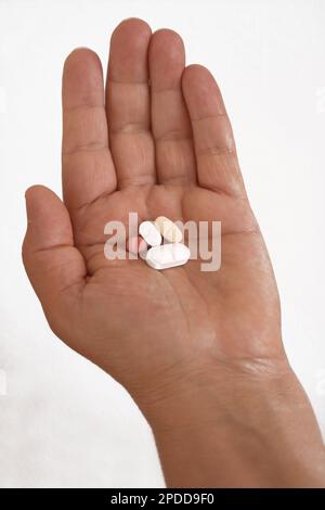 various drugs in a hand, Drug abuse concept, with negative space Stock ...