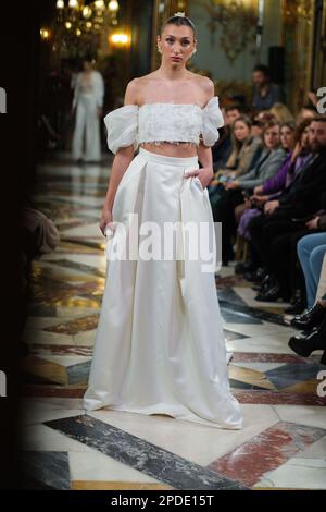 model showcases creations by Lucia Cano during the Atelier Couture ...