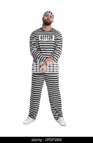 Prisoner in special uniform on white background Stock Photo - Alamy