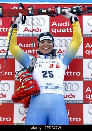 Sweden's Anja Paerson celebrates after winning the gold medal in the ...