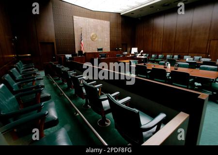Interiors of Judge Sim Lake's courtroom at the Robert Casey Federal ...