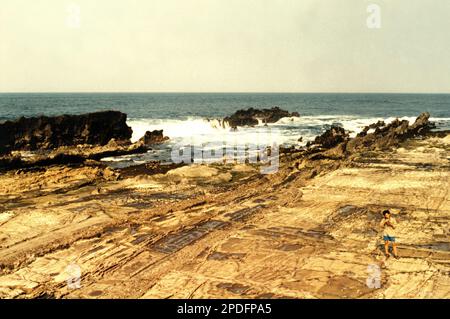 Landscape of rocky intertidal area is seen from a rock hill popularly ...