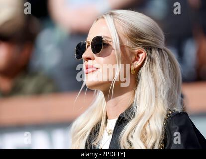 March 14, 2023 Taylor Fritz girlfriend Morgan Riddle in attendance ...