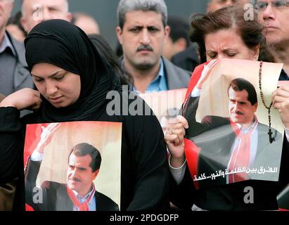 Lebanese Siham Tueni, right, widow of slain anti-Syrian journalist and ...