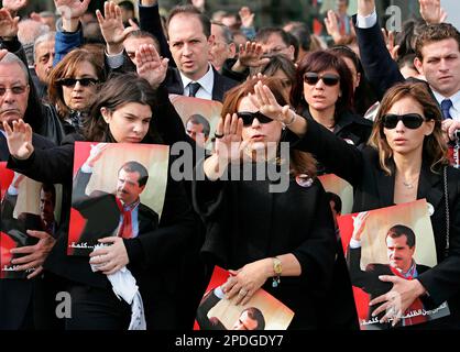 Lebanese Siham Tueni, right, widow of slain anti-Syrian journalist and ...