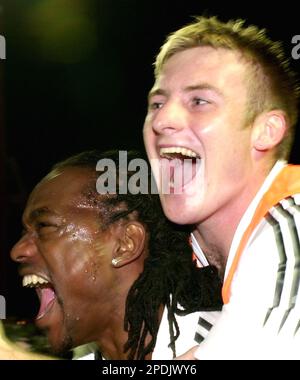 Trinidad and Tobago's Silvio Spann, left, and Chris Birchall, celebrate ...