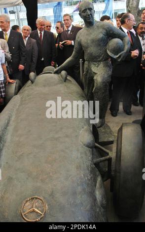 Statue of Juan Manuel Fangio, five-time Formula 1 World Champion, at ...