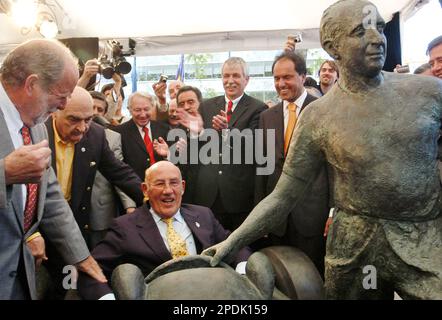 Statue of Juan Manuel Fangio, five-time Formula 1 World Champion, at ...