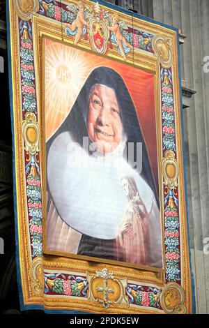 A view of a tapestry at the beatification ceremony for the nun, Maria ...
