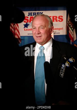 San Diego mayoral candidate Jerry Sanders reacts to his reception as he ...