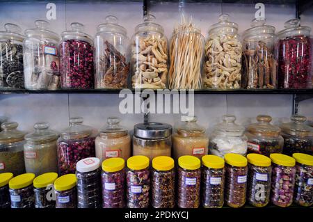 A traditional Uyghur herbal tea and spice shop in Kashgar, Xinjiang ...