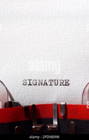 Signature word written with a typewriter Stock Photo - Alamy
