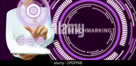 Hand writing sign Benchmarking. Conceptual photo Evaluate something by ...