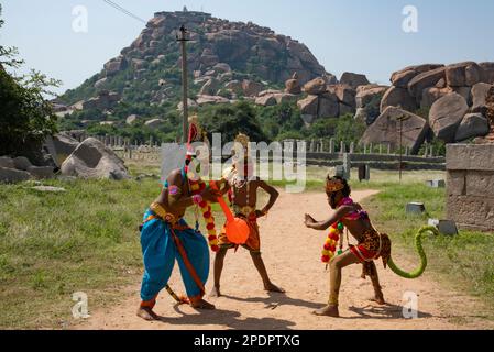 Hampi, Karnataka, India - Oct 31 2022: Children enacting scenes form ...