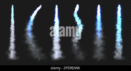 Blue fire trails of jet or rocket flight isolated on transparent ...