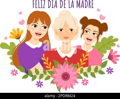 Feliz Dia De La Madre Horizontal Banner Cartoon Hand Drawn Templates ...