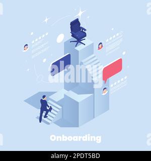 New employee orientation onboarding isometric web page with member of ...
