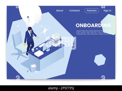 New employee orientation onboarding isometric web page with member of ...