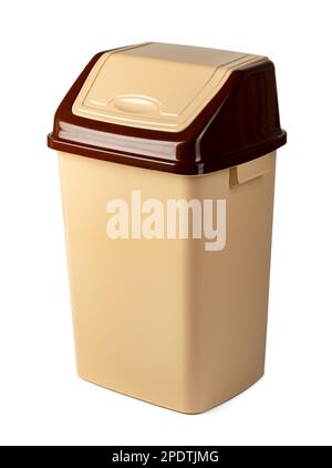 Beige plastic waste bin isolated on white Stock Photo - Alamy