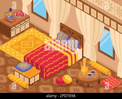 Middle eastern style interior flowchart with furniture design isometric ...