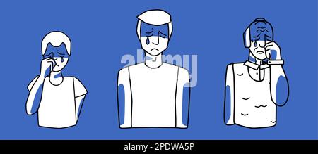 Sad male set. Young, adult and old men with sadness, emotion of ...