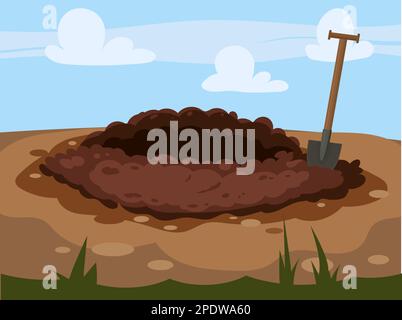 Ground hole, deep dirty pit and burrow in earth, cartoon vector ...