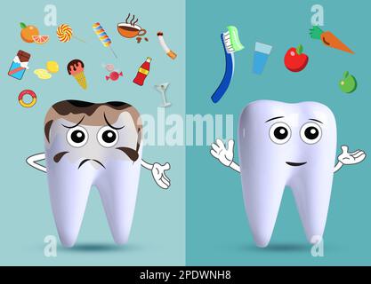 Collage with healthy and unhealthy teeth and different products on ...