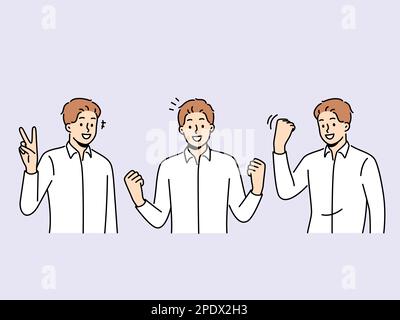 Happy people language gestures. Confident characters showing hand ...