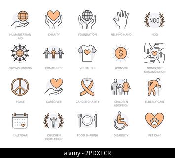 Charity line icons signs set. Design collection of Giving, Kindness ...