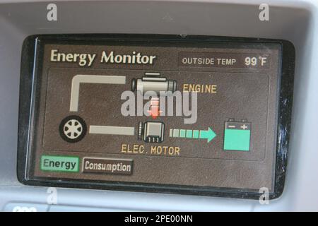 Energy monitor in Toyota Prius petrol electric hybrid car Stock Photo ...