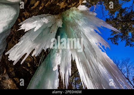 Amphitheater ice formation used by ice climbers in Pictured Rocks ...