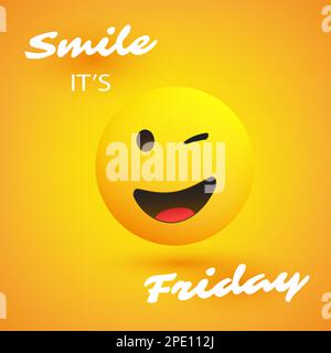 Friday! - Weekend's Coming Banner With Winking and Smiling Emoji ...