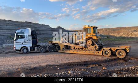 Transporting The Huge BulldozerTo The Next Mining Site, Heavy Transport ...