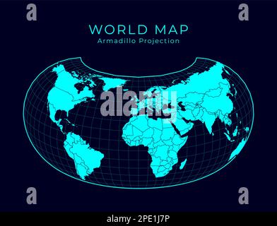 Map of the World. Armadillo projection. Globe with latitude and ...