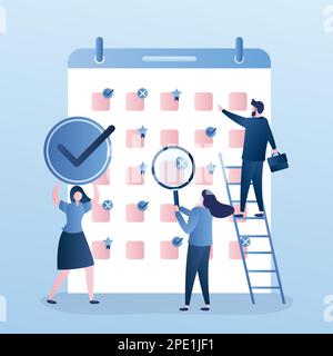 Schedule planning illustration. Characters planning work tasks, filling ...