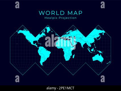 World Map. HEALPix projection. Futuristic world illustration for your ...