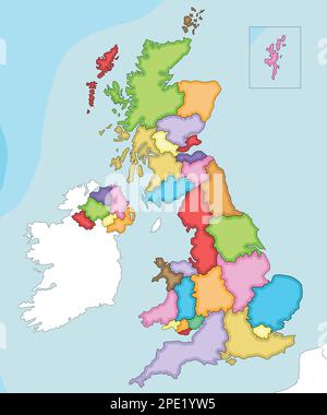 Vector illustrated map of UK with administrative divisions, and ...