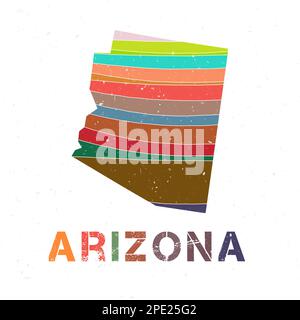 Arizona map. Map of the US state with beautiful geometric waves in red ...