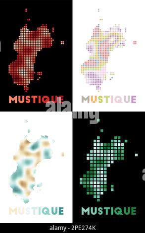 Mustique map. Map of Mustique in dotted style. Borders of the island ...