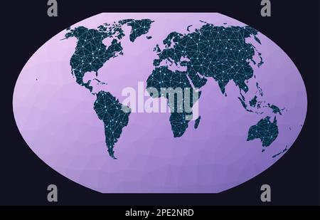 World network map. Winkel tripel projection. Wired globe in Winkel 3 ...