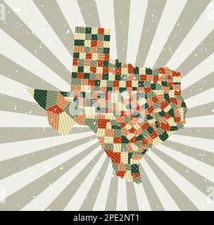 Vintage map of Texas. Grunge sunburst around the US state. Black Texas ...