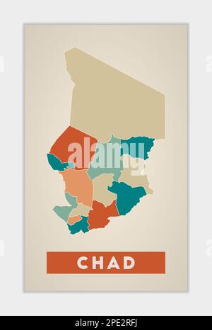 Chad map. Country poster with regions. Shape of Chad with country name ...