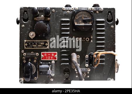 Vintage military radio equipment setup, knobs, switches and electrical ...