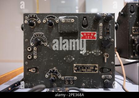 Vintage military radio equipment setup, knobs, switches and electrical ...