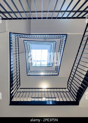 Bottom view of the interior of a contemporary building in the modern ...
