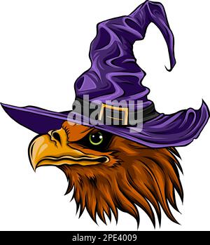 Funny and scary eagle wearing witch hat for Halloween - vector Stock ...